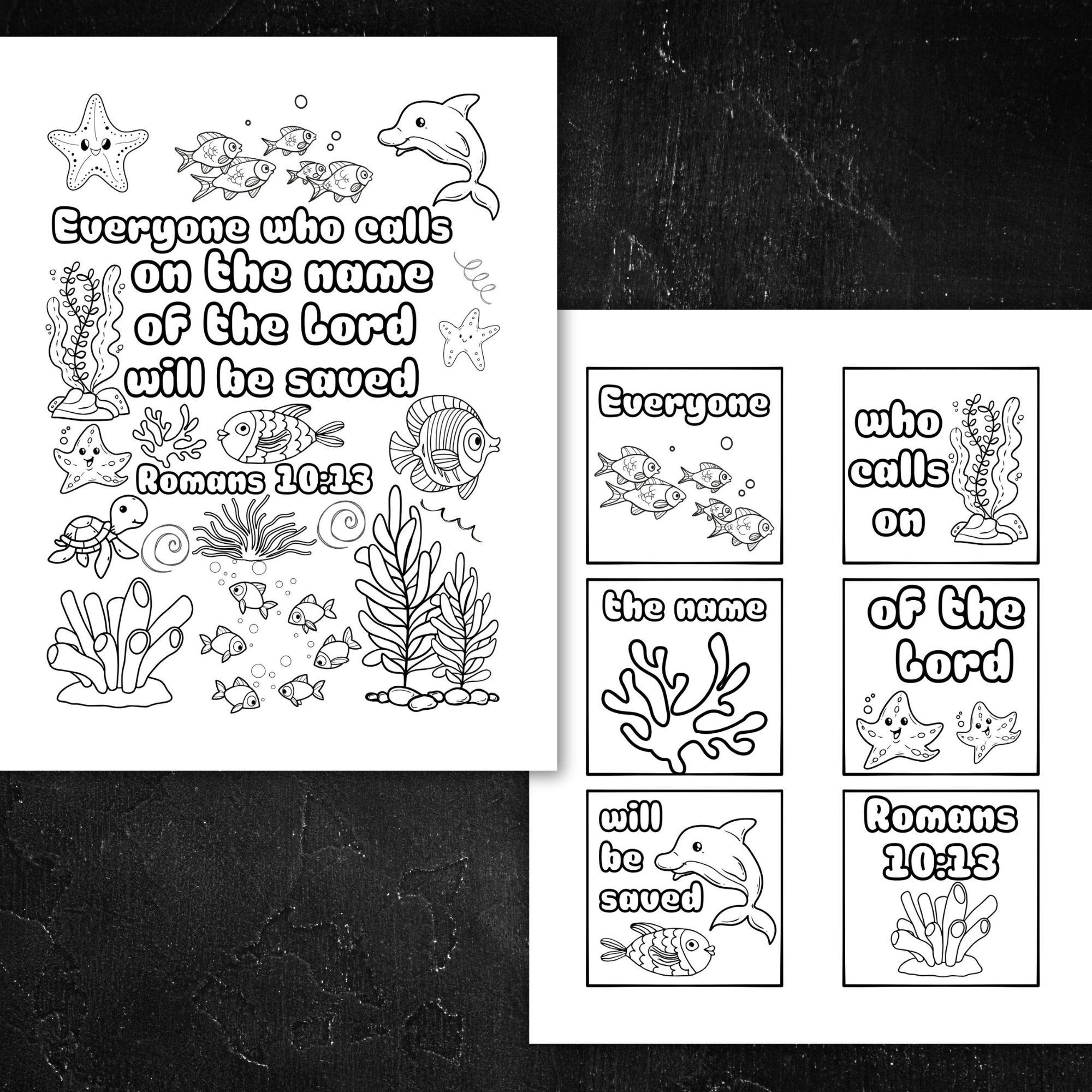 Romans 10:13 Scripture Fish Coloring Pages for Kids Digital Download ...