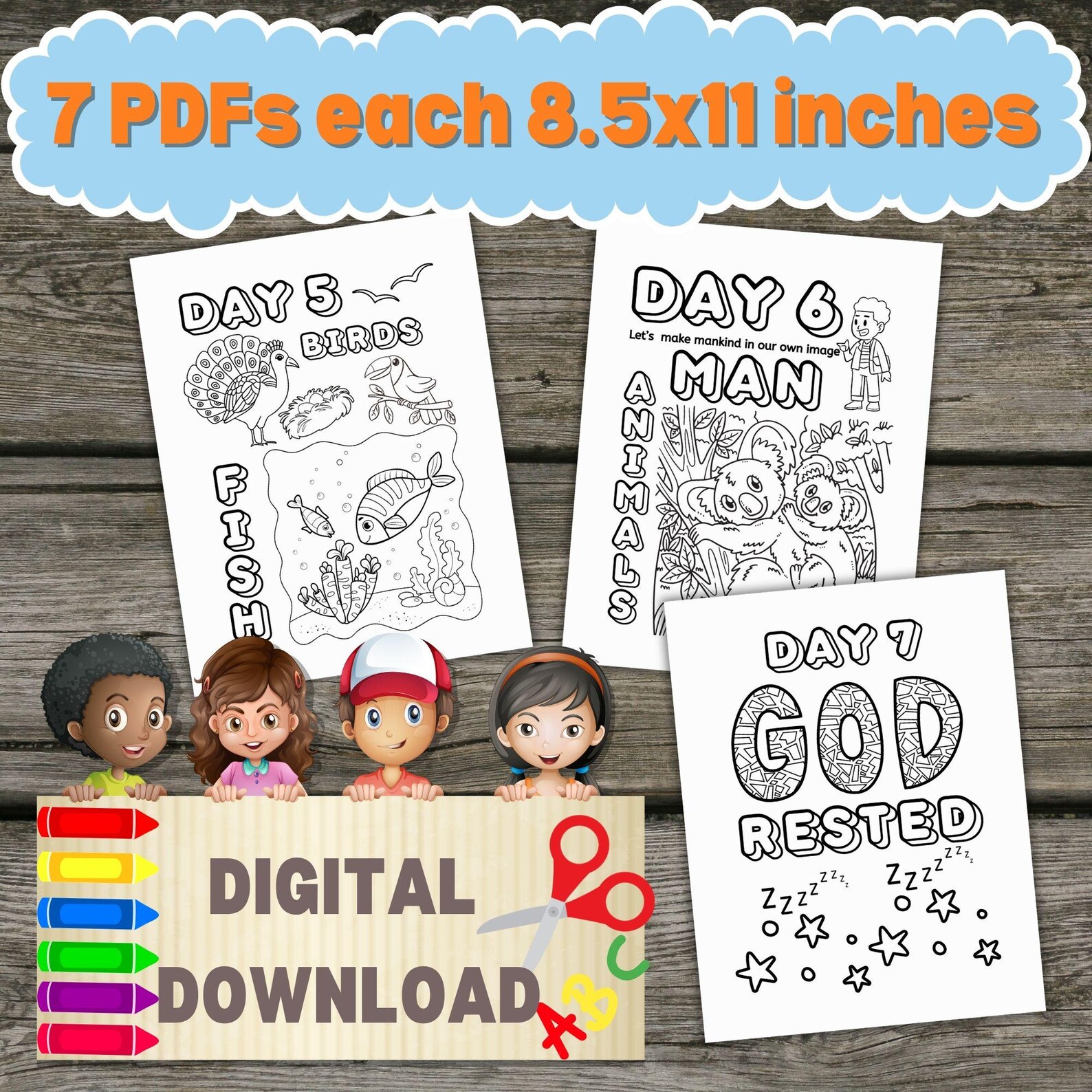 Creation Days Coloring Pages,7 Days of Creation Coloring Pages for Kids ...