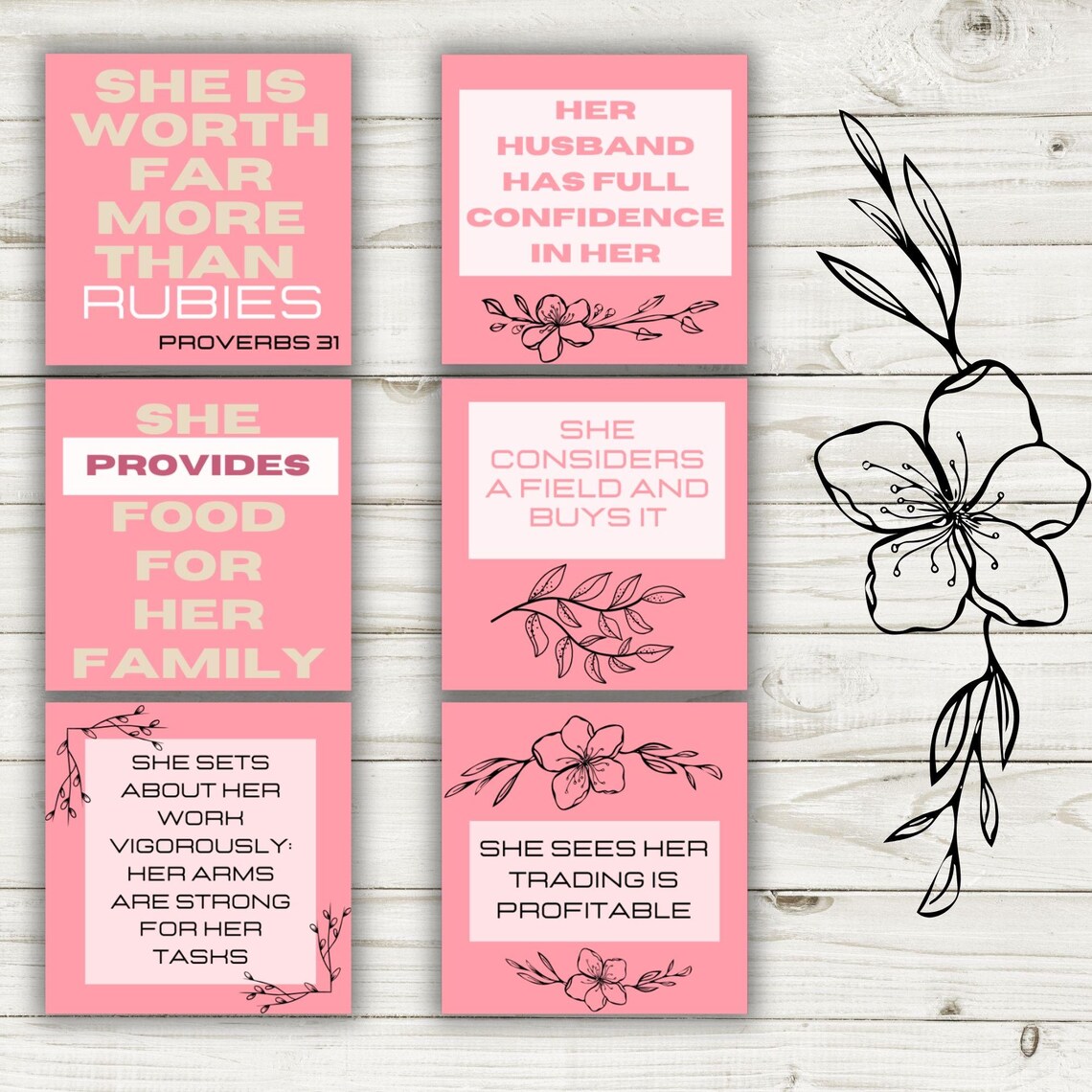 Pink Boho Proverbs 31 Scripture Cards,encouraging Scripture Cards for ...
