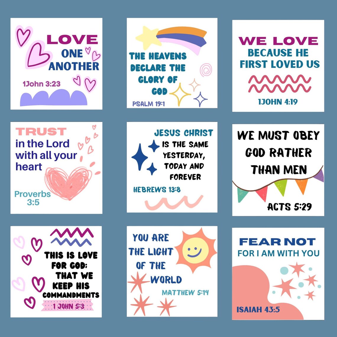 Scripture Cards for Kids Bible Verse Cards for Sunday School - Etsy ...