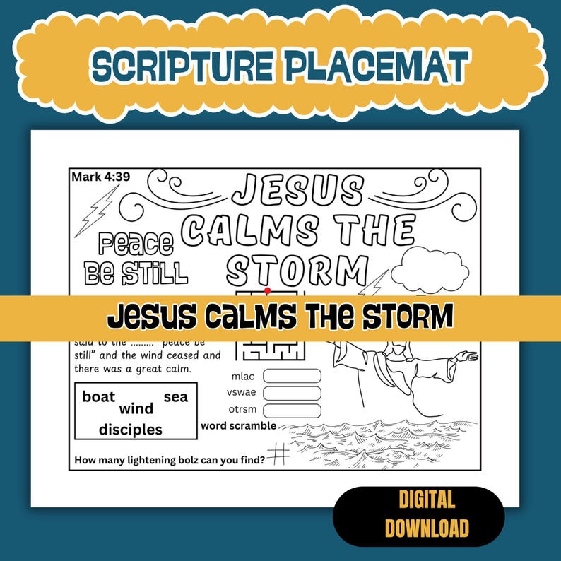 Jesus Calms the Storm Coloring Page Sunday School Activity Digital ...