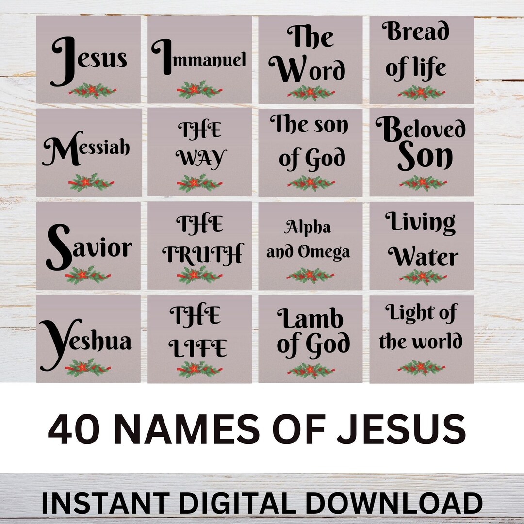 40 Names of Jesus Christ Printable Cards Beige Background for Christmas ...