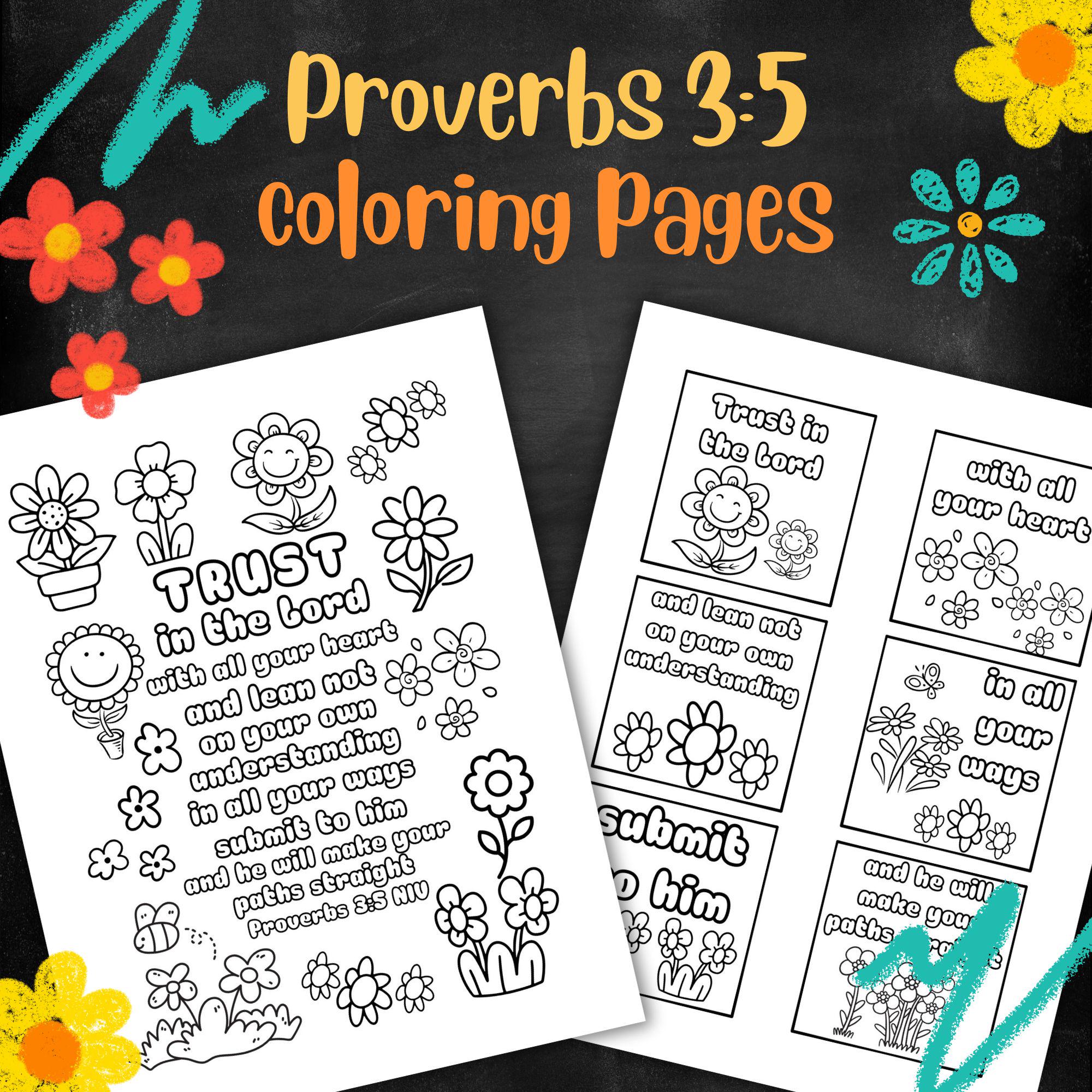 Proverbs 3:5 Scripture Coloring Pages for Kids Digital Download ...