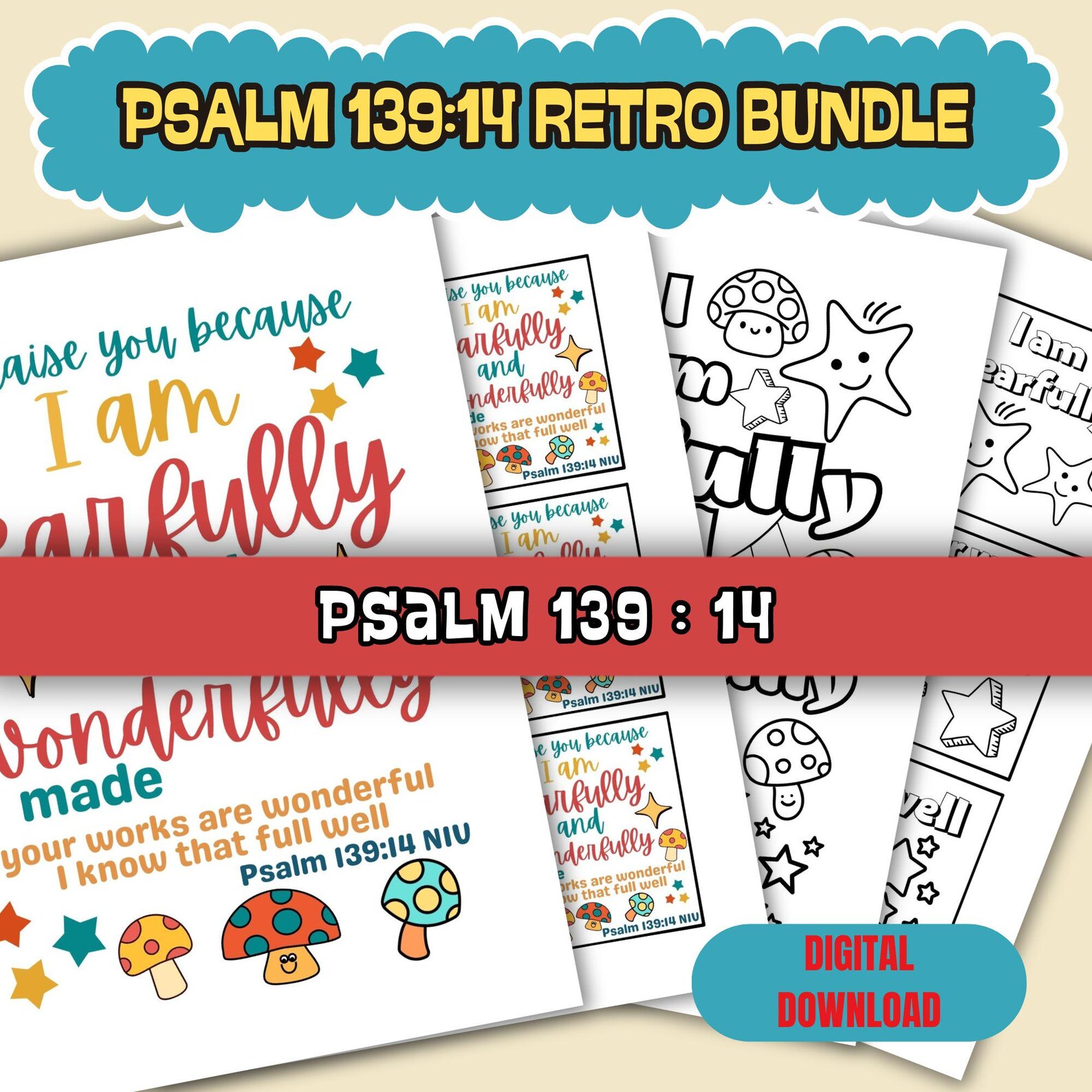 Retro Psalm 139:14 Scripture Activity Bundle for Sunday School Lesson ...