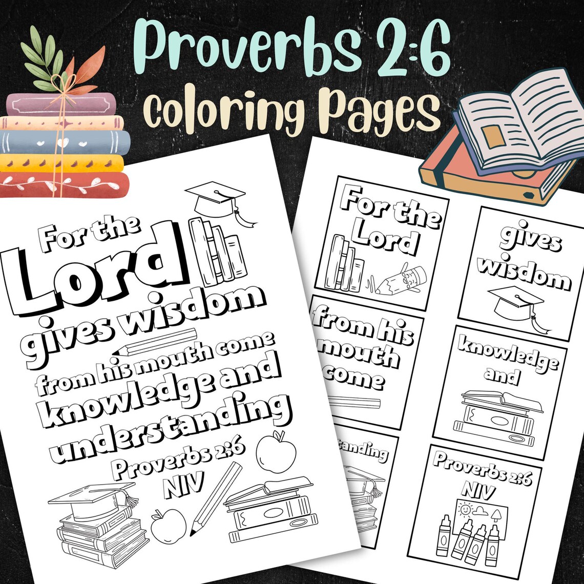 Proverbs 2:6 Wisdom Coloring Pages for Kids Digital Download Printable ...