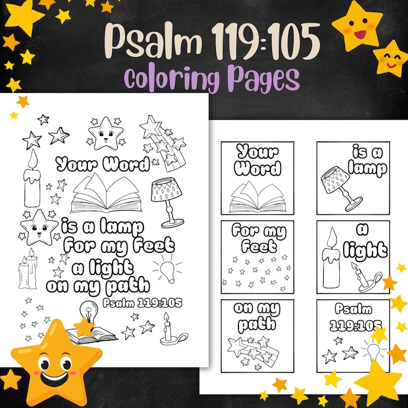 Psalm 119:105 Scripture Coloring Pages for Kids Digital Download for ...