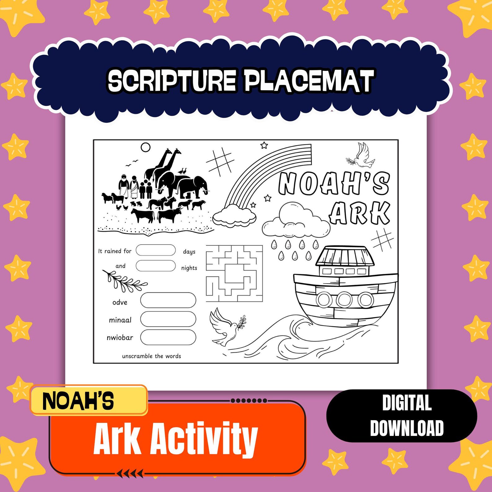 Noah's Ark Scripture Rainbow Coloring Page for Kids, Home School ...
