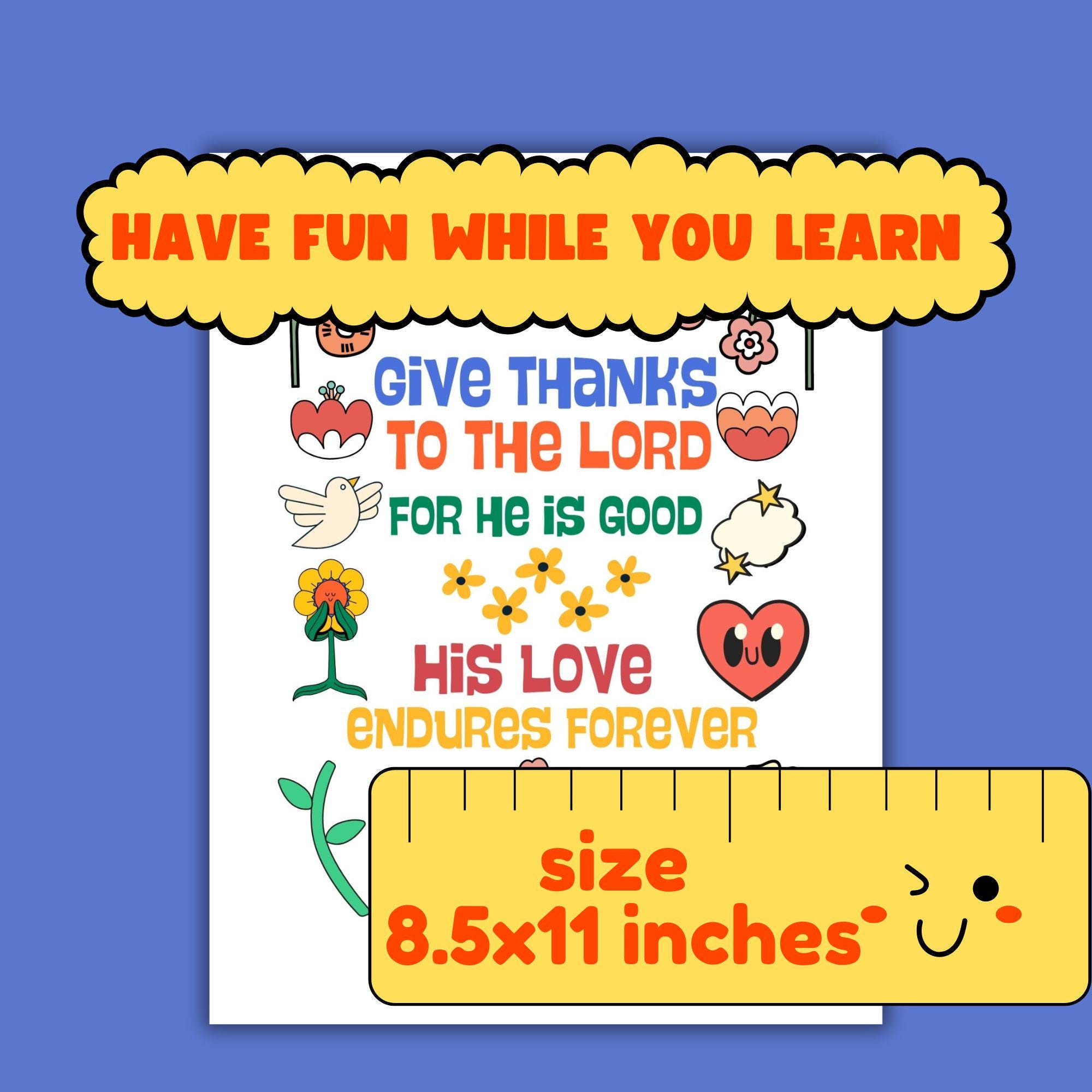 Give Thanks Psalm 136:1 Scripture Cards for Kids Crafts Sunday School ...