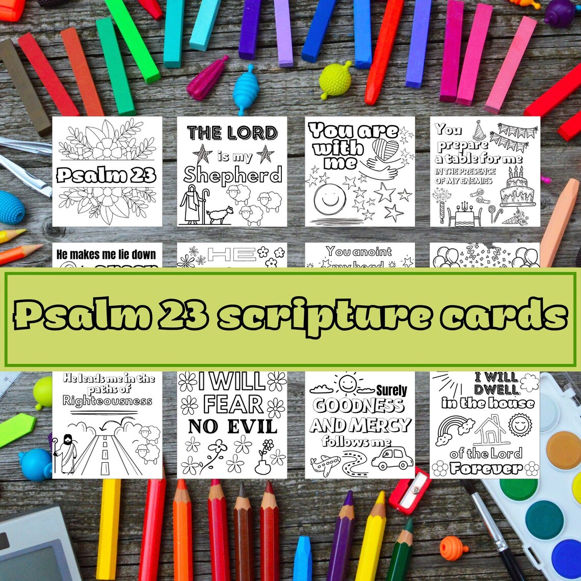 Scripture Cards for Kids Bible Verse Coloring Cards Psalm 23 - Etsy UK
