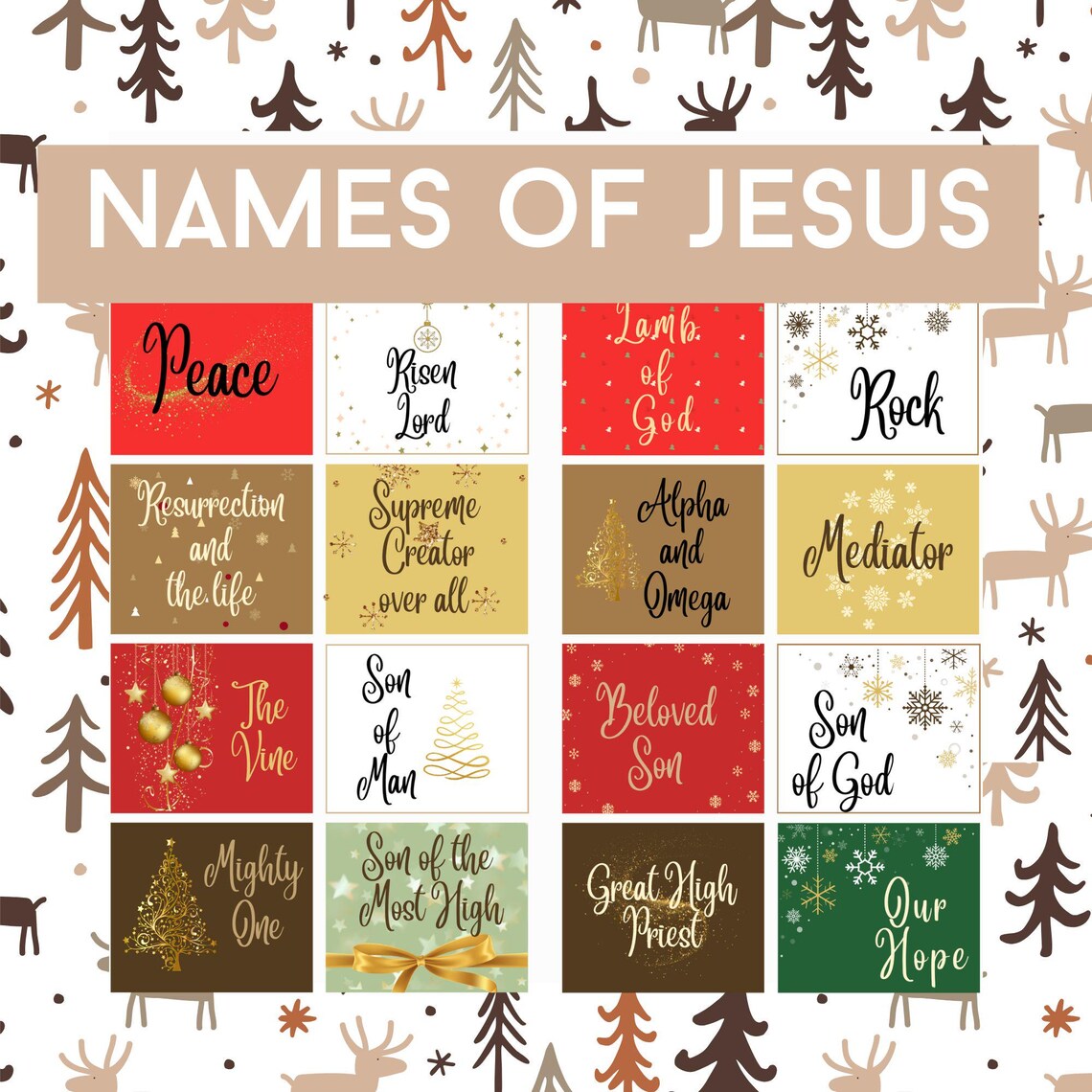 Names of Jesus Christmas Cards: Printable Gift Tags (digital Download ...