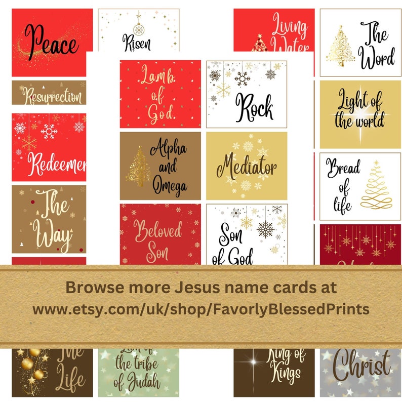 Names of Jesus Christmas Cards: Holiday Decor Gift Tags (digital ...