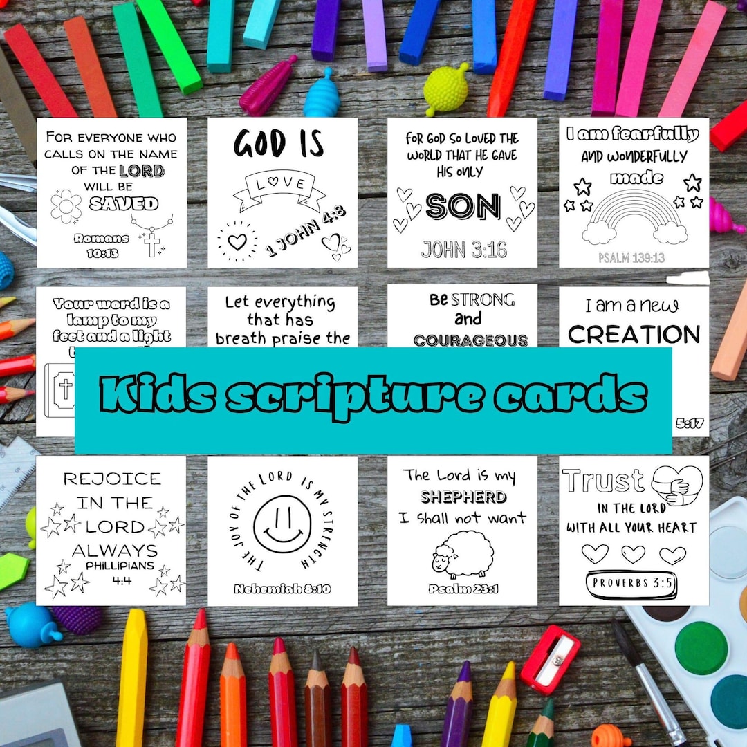 Scripture Cards for Kids Bible Verse Coloring Cards for Sunday School ...