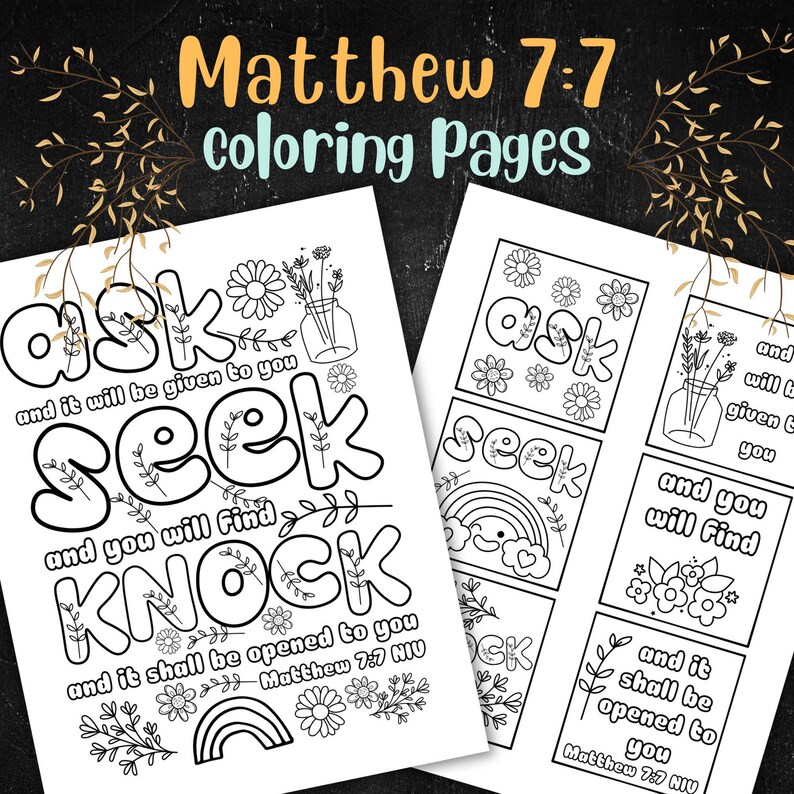 Matthew 7:7 Scripture Coloring Pages for Kids Digital Download ...