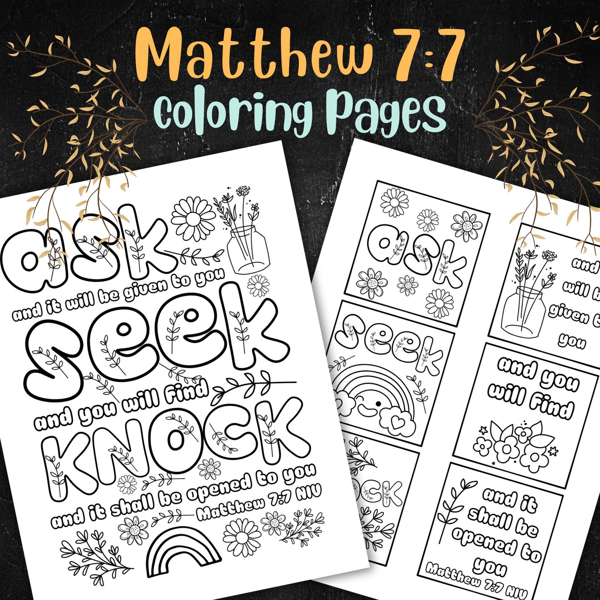 Matthew 7:7 Scripture Coloring Pages for Kids Digital Download ...