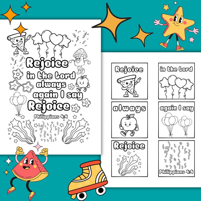 Philippians 4:4 Scripture Coloring Pages for Kids Digital Download ...