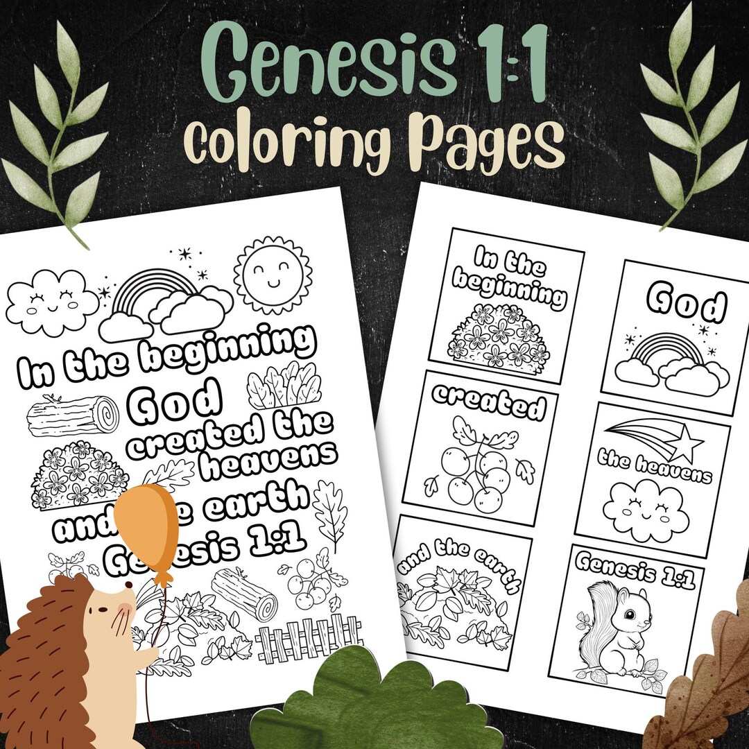 Genesis 1:1 Woodland Printable Coloring Pages for Kids Digital Download ...