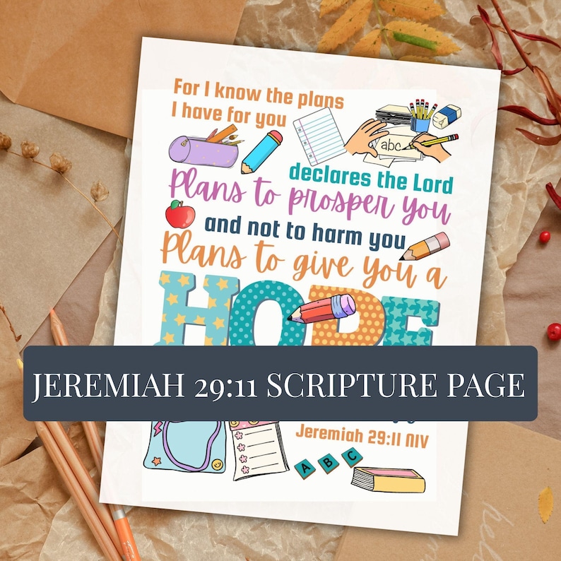 Jeremiah 29:11 Colorful Scripture Pages for Sunday School Lesson, Kids ...