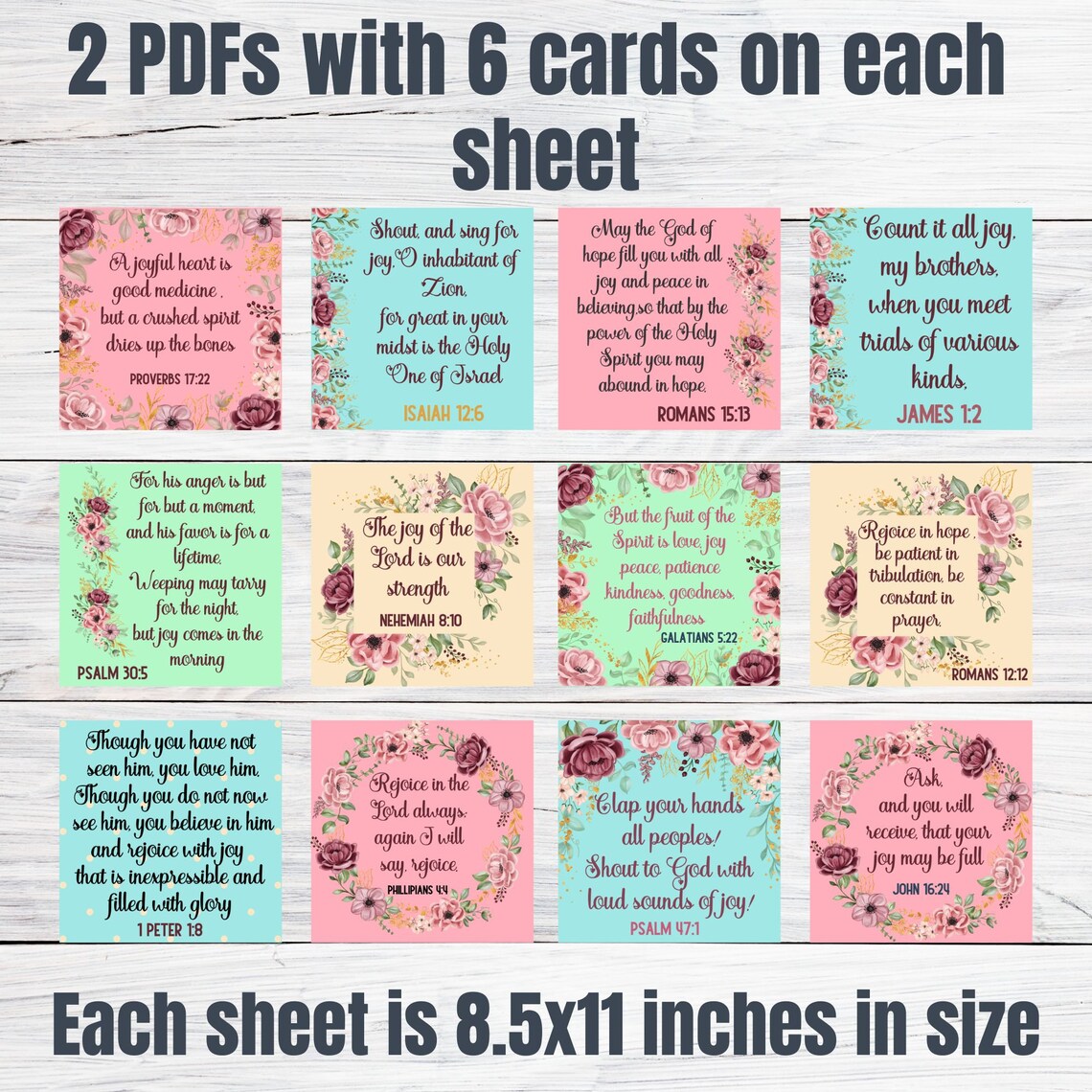 Printable Joy Scripture Cards Set of 12,printable Bible Cards,bible ...