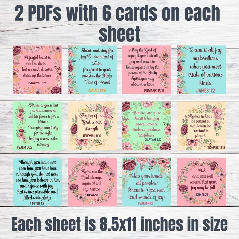 Printable Joy Scripture Cards Set of 12,printable Bible Cards,bible ...