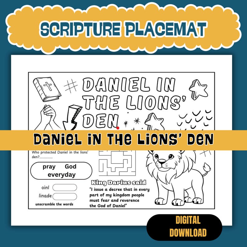 Daniel in the Lions' Den Coloring Page: Sunday School Activity (digital ...