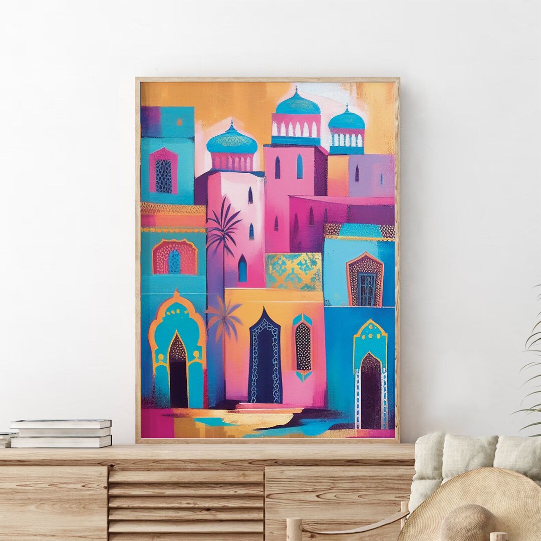 Vintage Moroccan Painting, Islamic Art Print, Moroccan Doors Painting ...