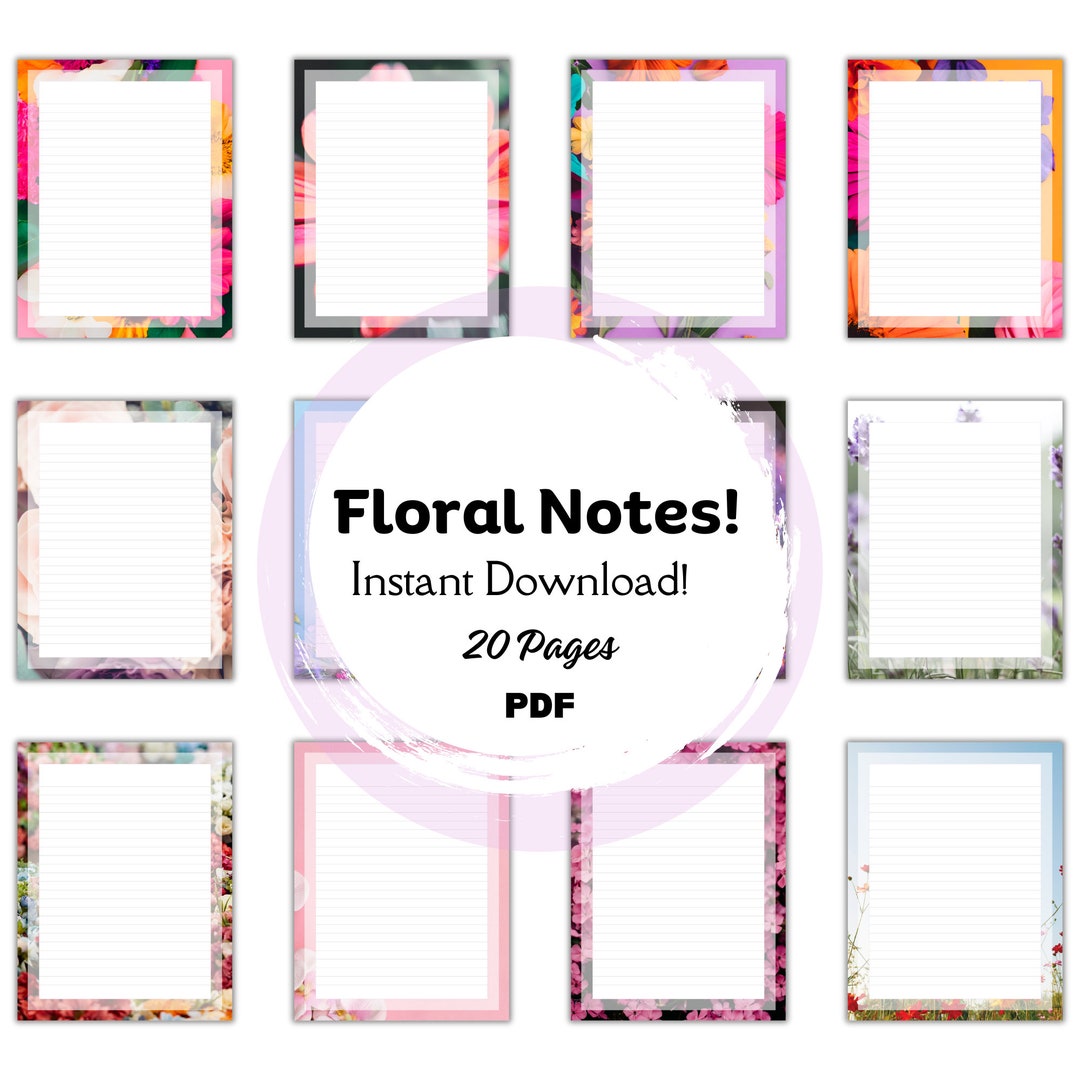 Floral Bloom Notes: Printable Lined Template for Creative Note Taking ...
