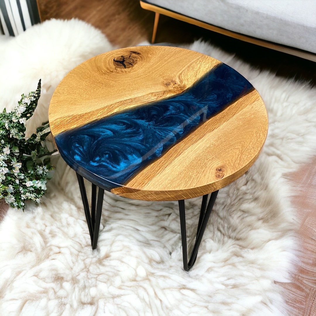 Oak & Epoxy Resin River Table End Table Side Table Small Coffee Table ...