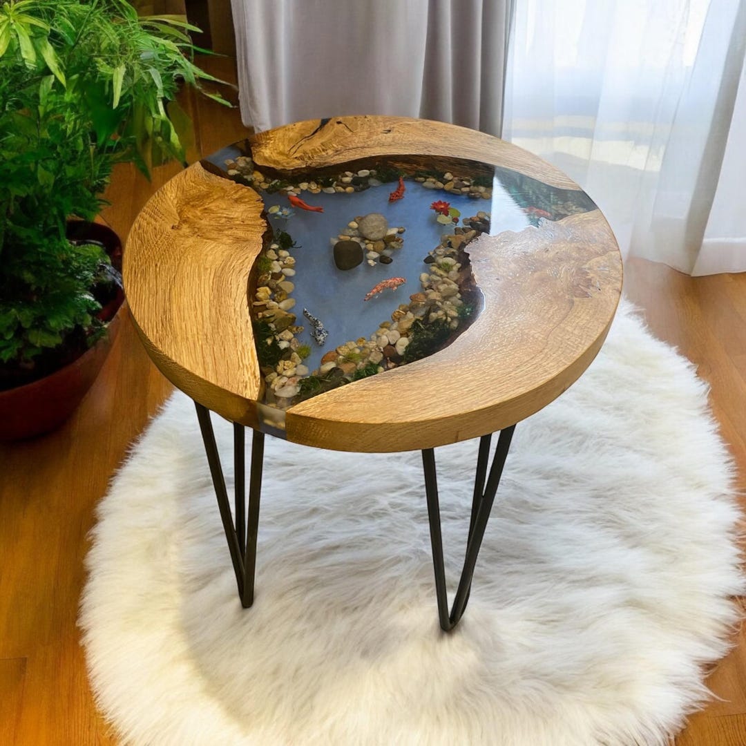 Oak & Epoxy Resin End Table | Koi Pond Table | Handmade Décor | Nature ...