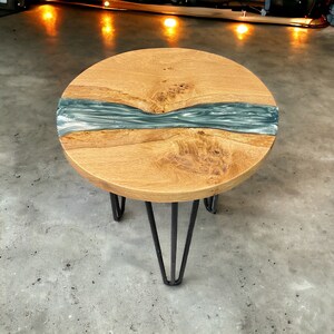 Oak & Epoxy Resin River Table Sage Green End Table Small Coffee Table ...