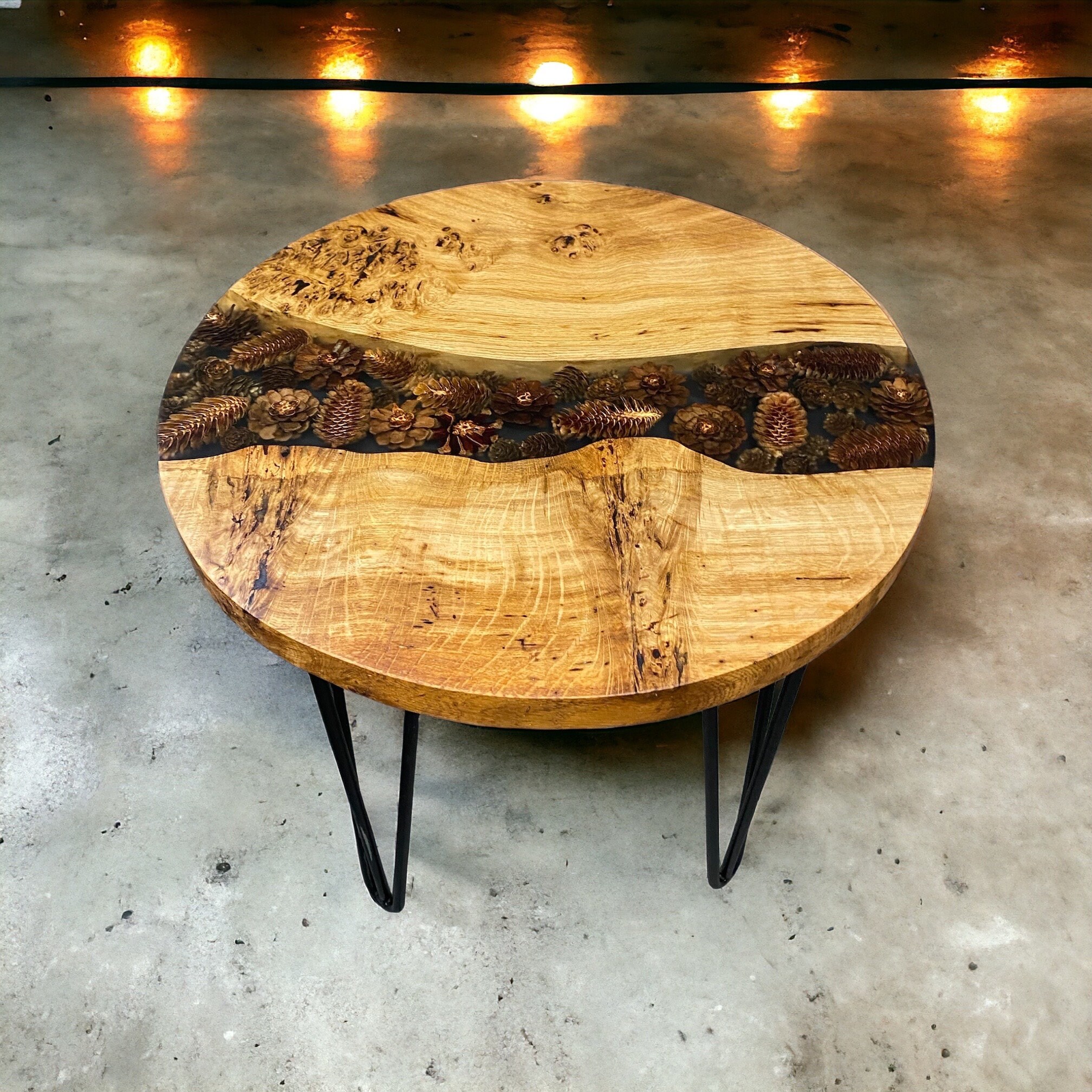 Oak & Epoxy Resin Coffee Table Pine Cone River Table Handmade Decor ...