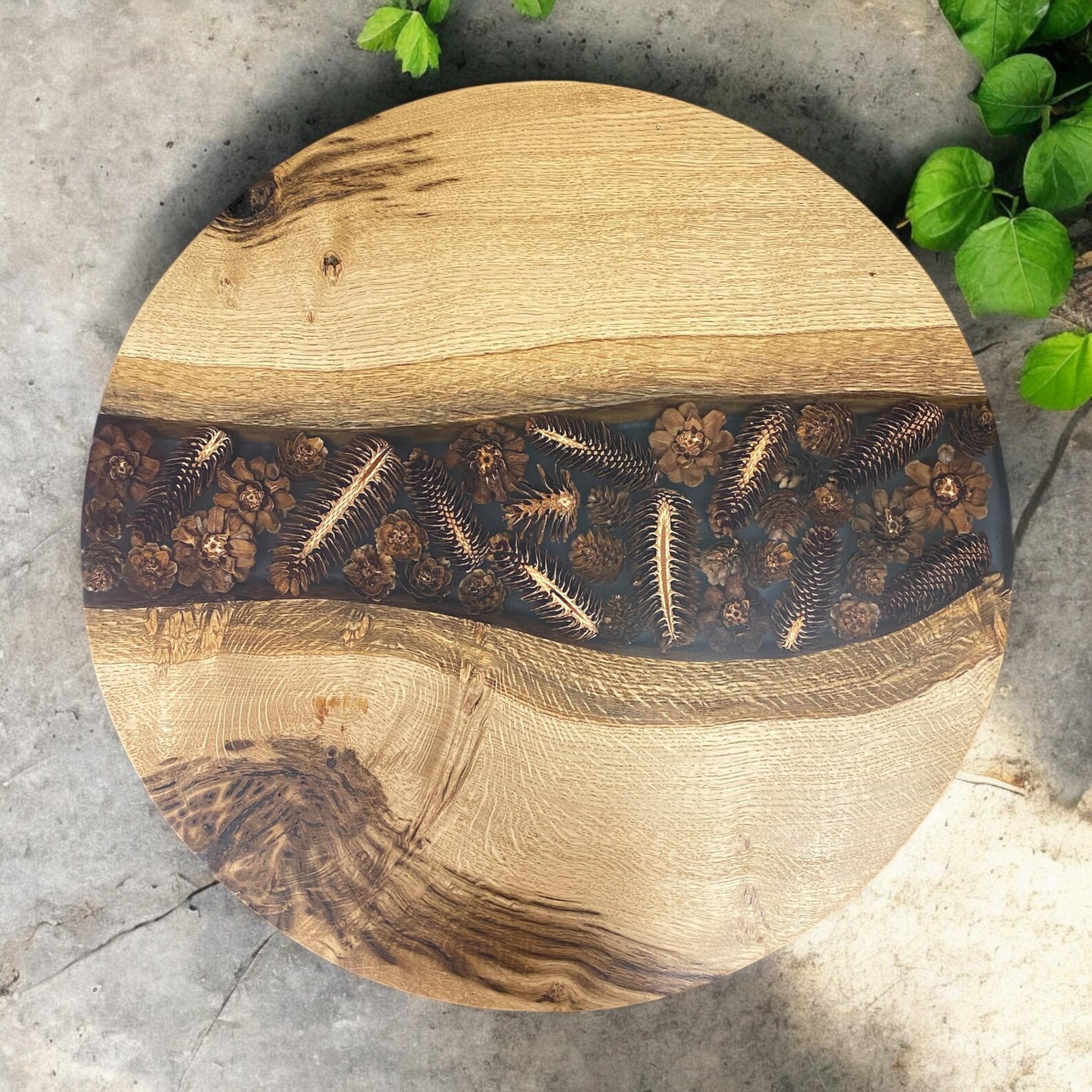 Oak & Epoxy Resin Coffee Table Pine Cone River Table Handmade Decor ...