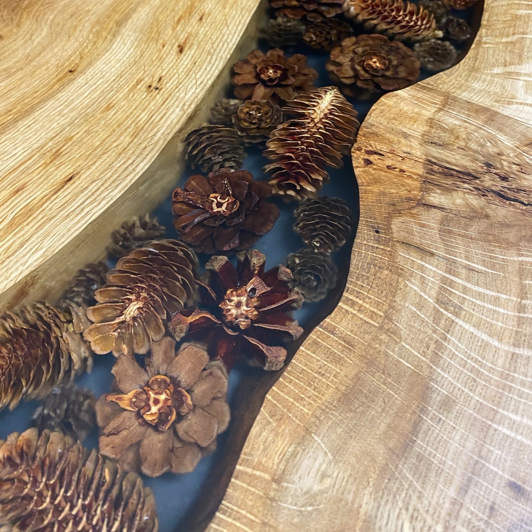 Oak & Epoxy Resin Coffee Table Pine Cone River Table Handmade Decor ...