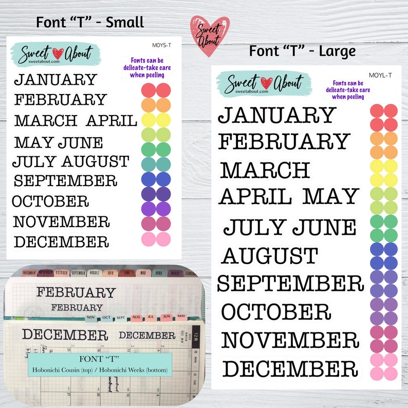 Months of the Year Planner Stickers - 5 Unique Fonts - Large & Small ...
