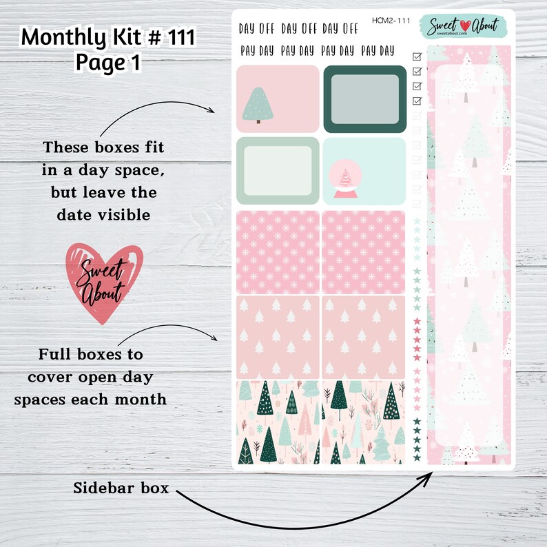 Hobonichi Cousin Monthly Sticker Kit #111 - Pastel Winter - 2 Page Kit ...