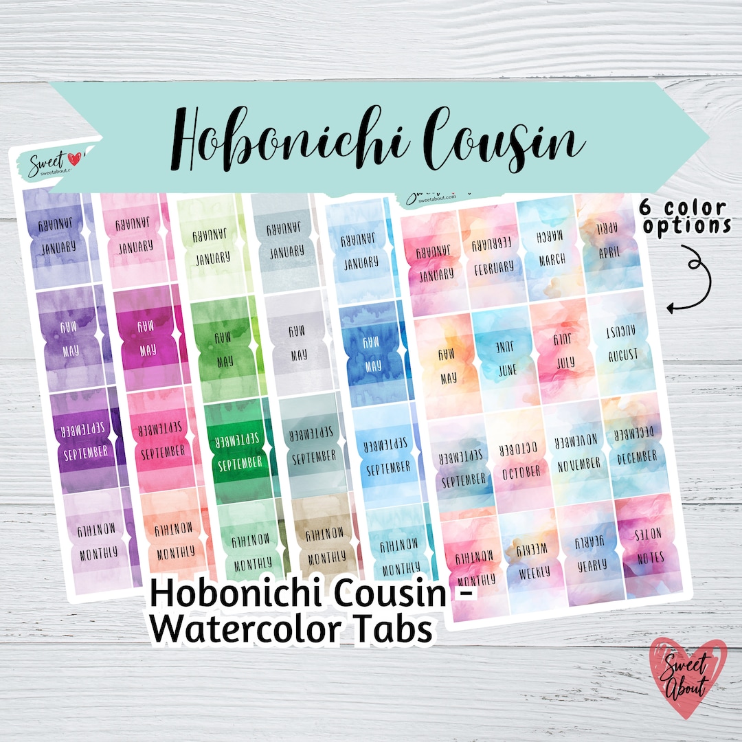 Hobonichi Cousin Watercolor Tabs - Watercolor Planner or Journal Tabs ...