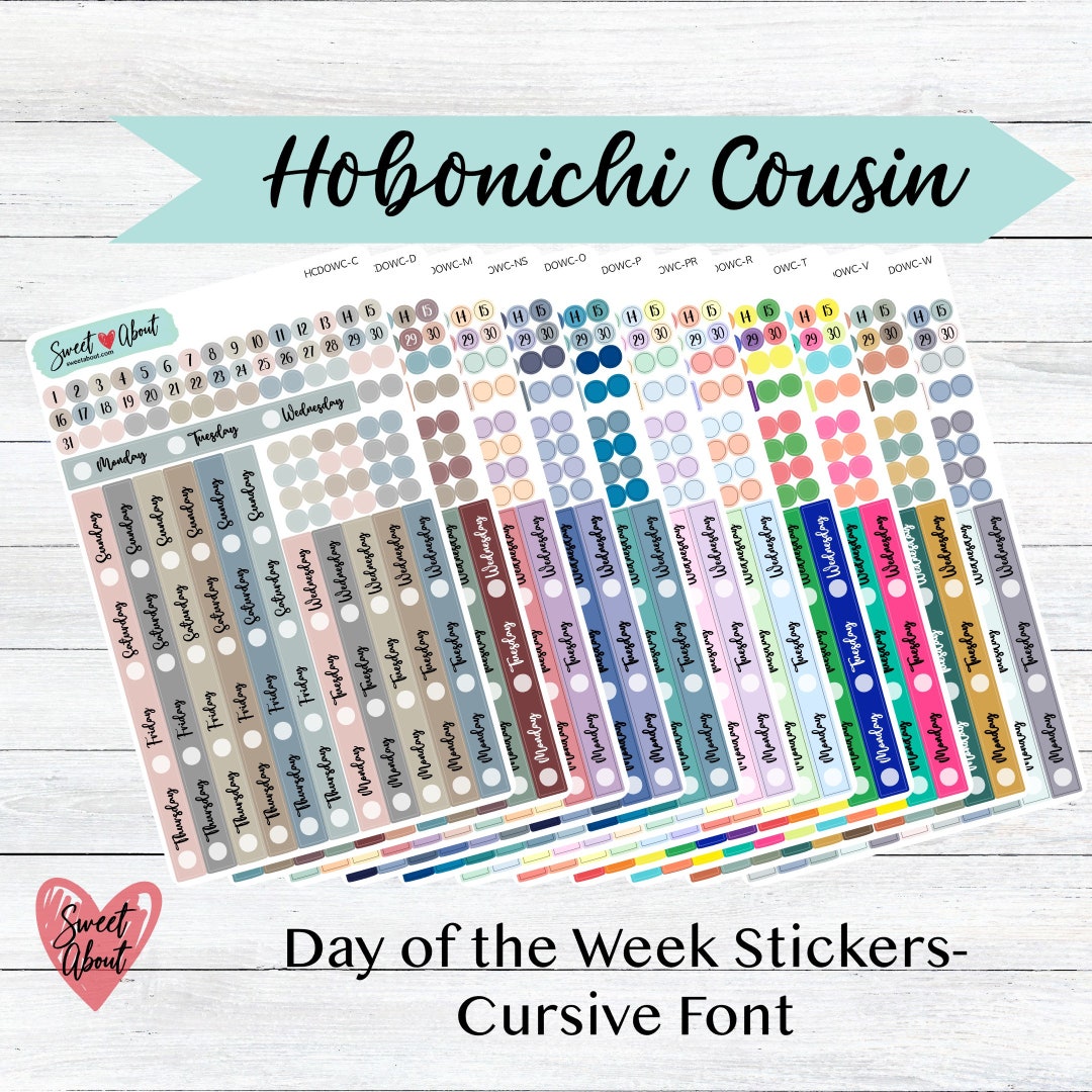 Hobonichi Cousin Day of the Week Stickers Weekly Pages Cursive Font - Etsy