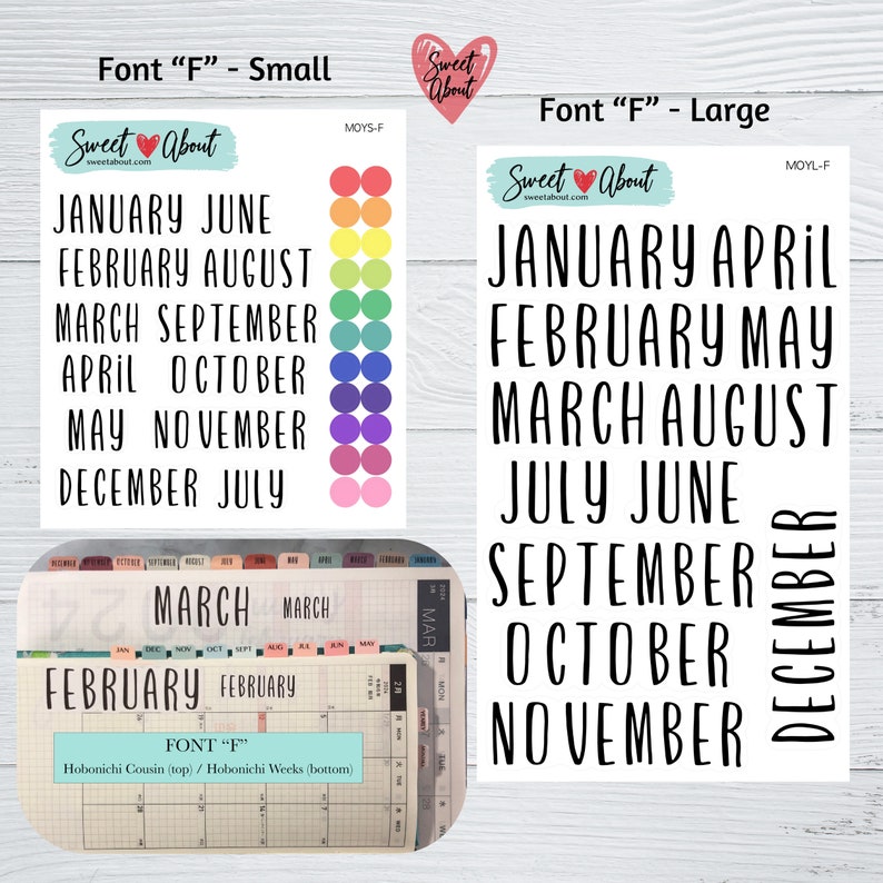 Months of the Year Planner Stickers - 5 Unique Fonts - Large & Small ...