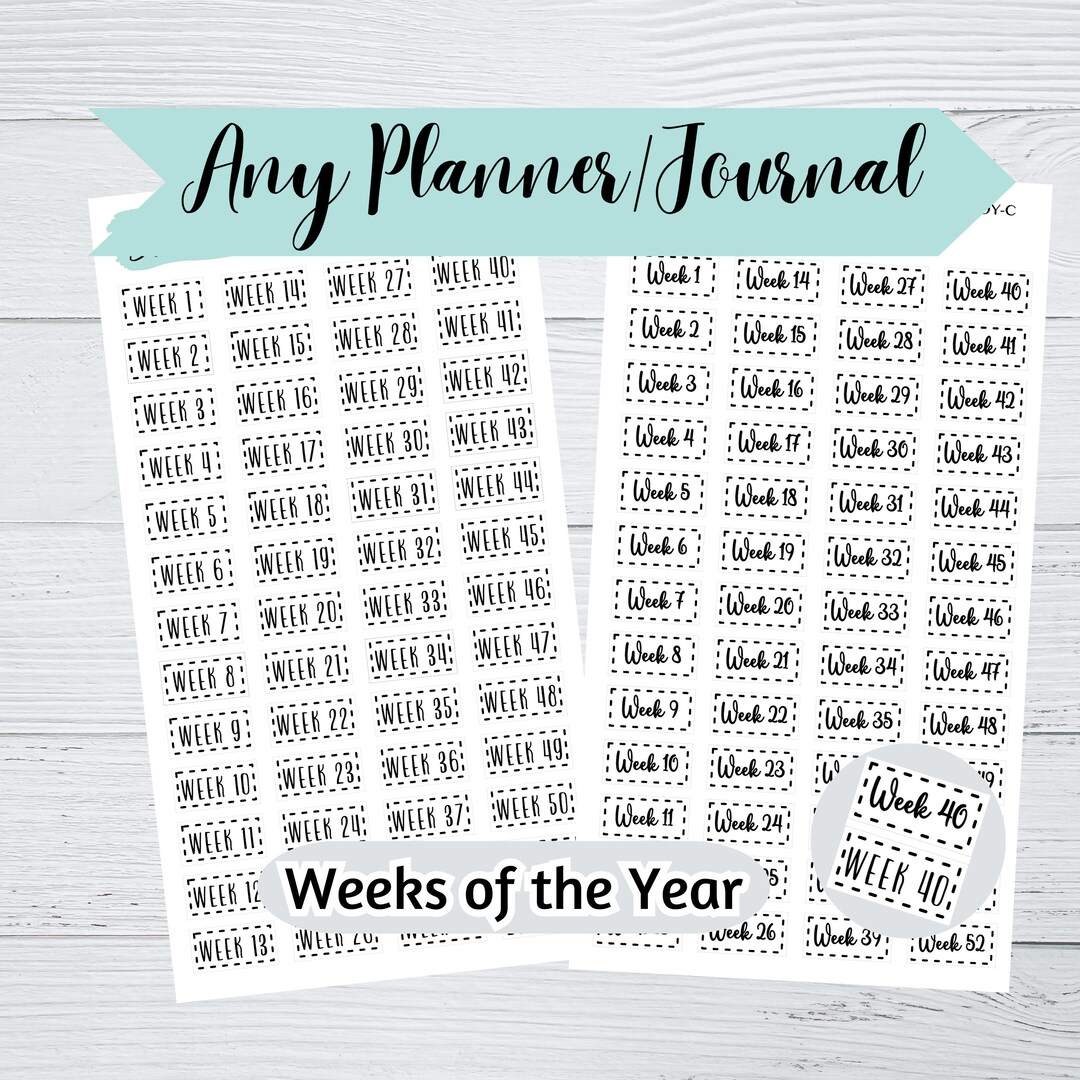 Weeks of the Year Planner Stickers - Cursive and Script Font Week ...