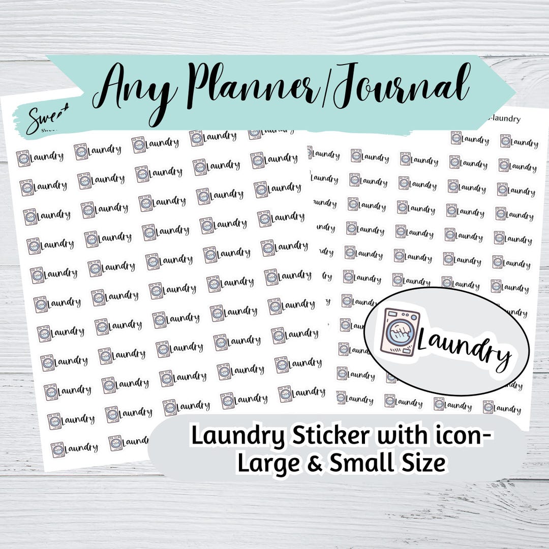 Laundry Script Sticker With Icon – Small & Large Sizes, White Matte or ...