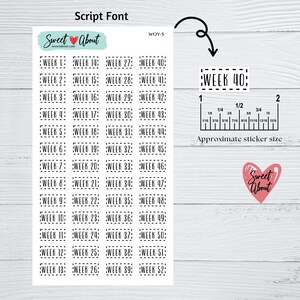 Weeks of the Year Planner Stickers Cursive and Script Font Week ...