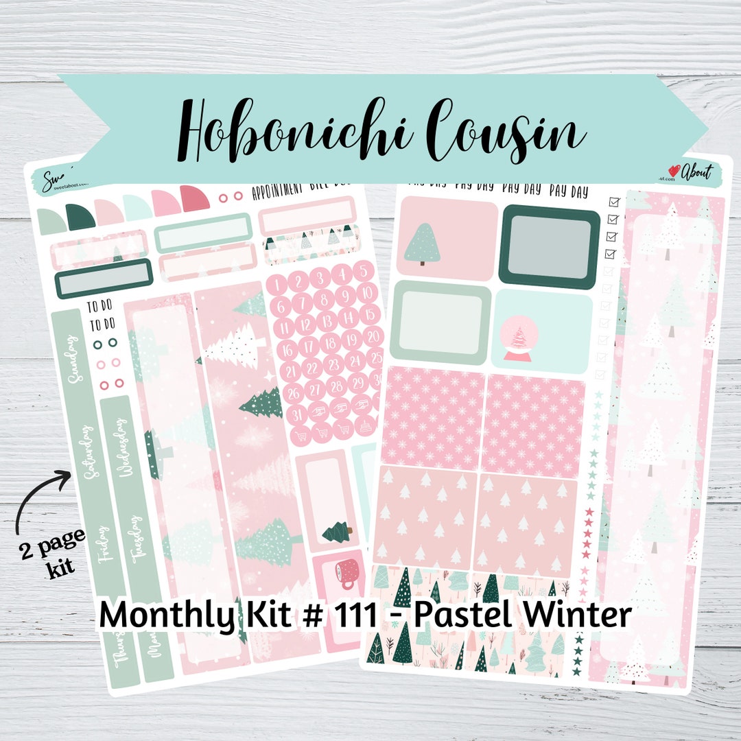 Hobonichi Cousin Monthly Sticker Kit #111 - Pastel Winter - 2 Page Kit ...