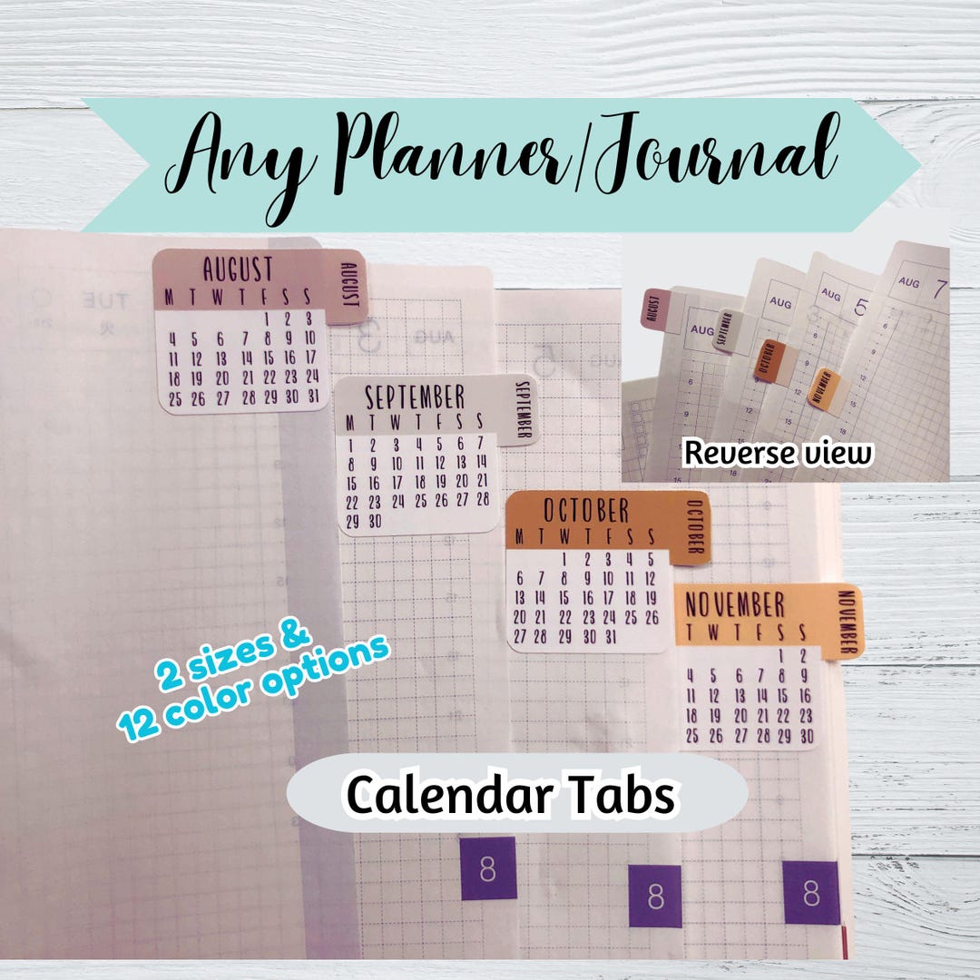 Calendar Tabs for 2025 - Planner or Journal Tabs - Large & Small Size ...