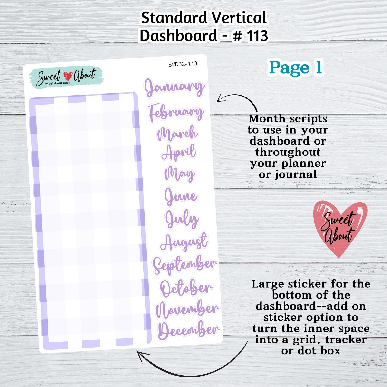 Standard Vertical Dashboard Sticker Kit #113 - Lavender Fields - 2 Page ...