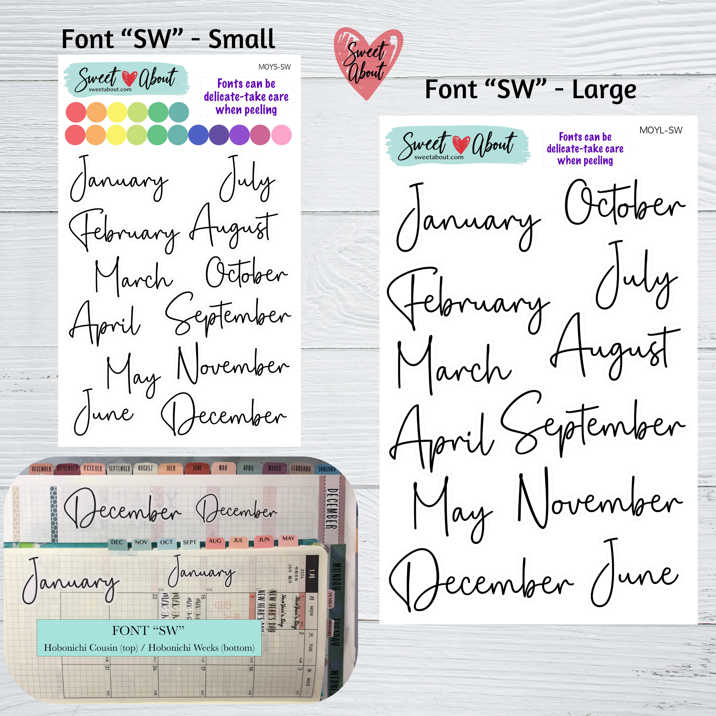 Months of the Year Planner Stickers - 5 Unique Fonts - Large & Small ...