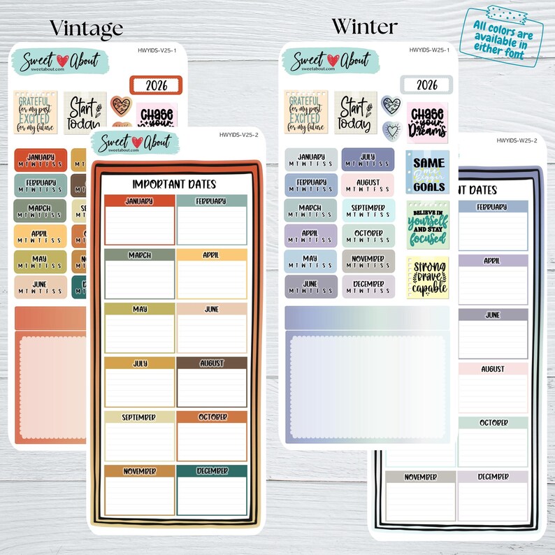 Hobonichi Weeks Full Page Year Stickers 2026 - Script or Cursive Font ...