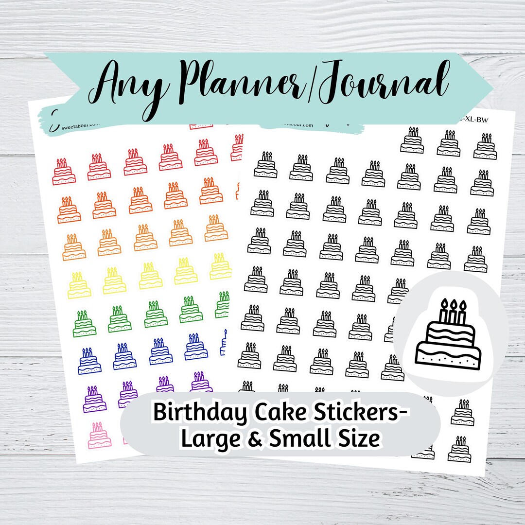 Birthday Cake Icon Stickers - Birthday Stickers for Planners or ...