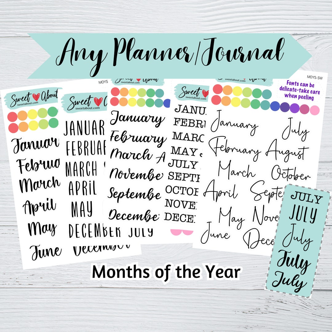 Months of the Year Planner Stickers - 5 Unique Fonts - Large & Small ...
