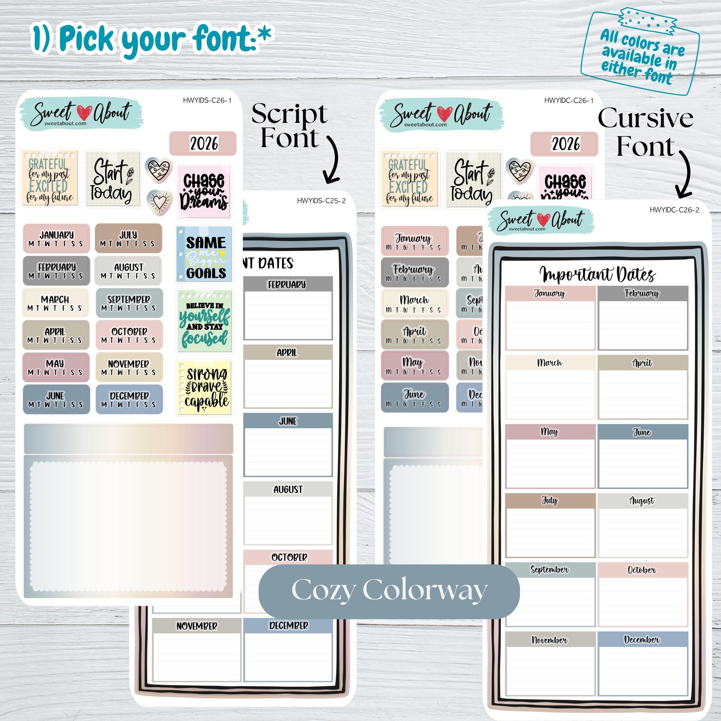 Hobonichi Weeks Full Page Year Stickers 2026 - Script or Cursive Font ...