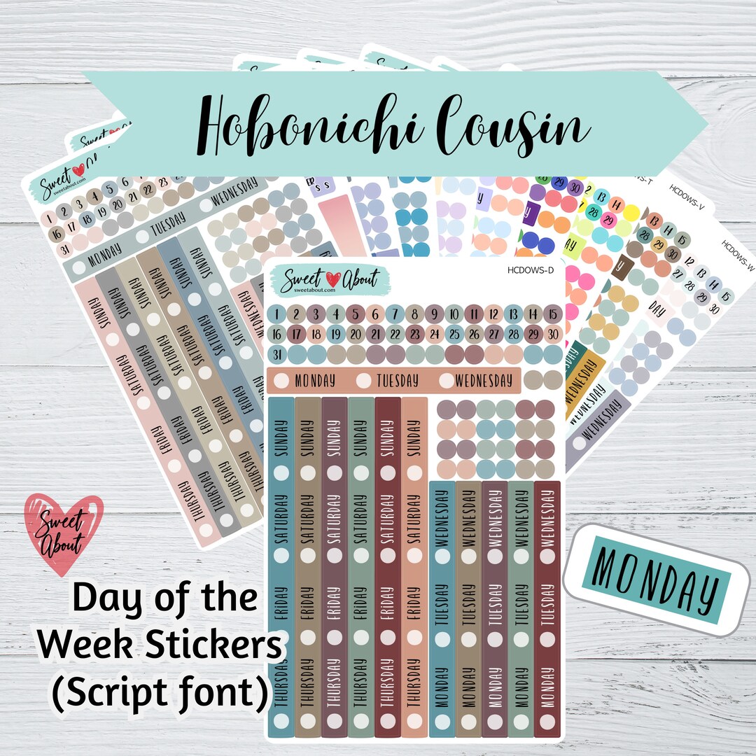 Hobonichi Cousin Day of the Week Stickers - Weekly Page Stickers ...