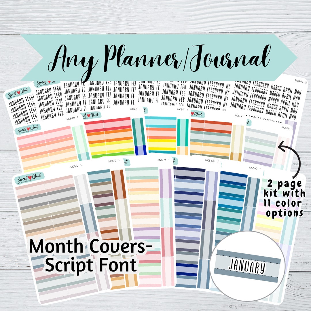 Month Cover Stickers Script Font - Planner Month Stickers - Functional ...